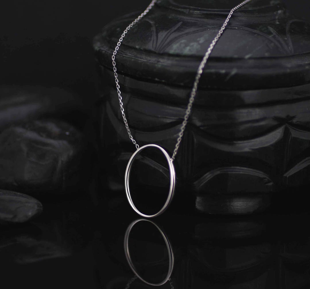 Sterling Silver Oval Necklace, Solid Silver Oval Necklace, Long Silver ...