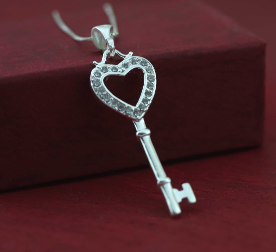 Sterling Silver Key Necklaces, Heart Key Necklace, Victorian Key Heart ...