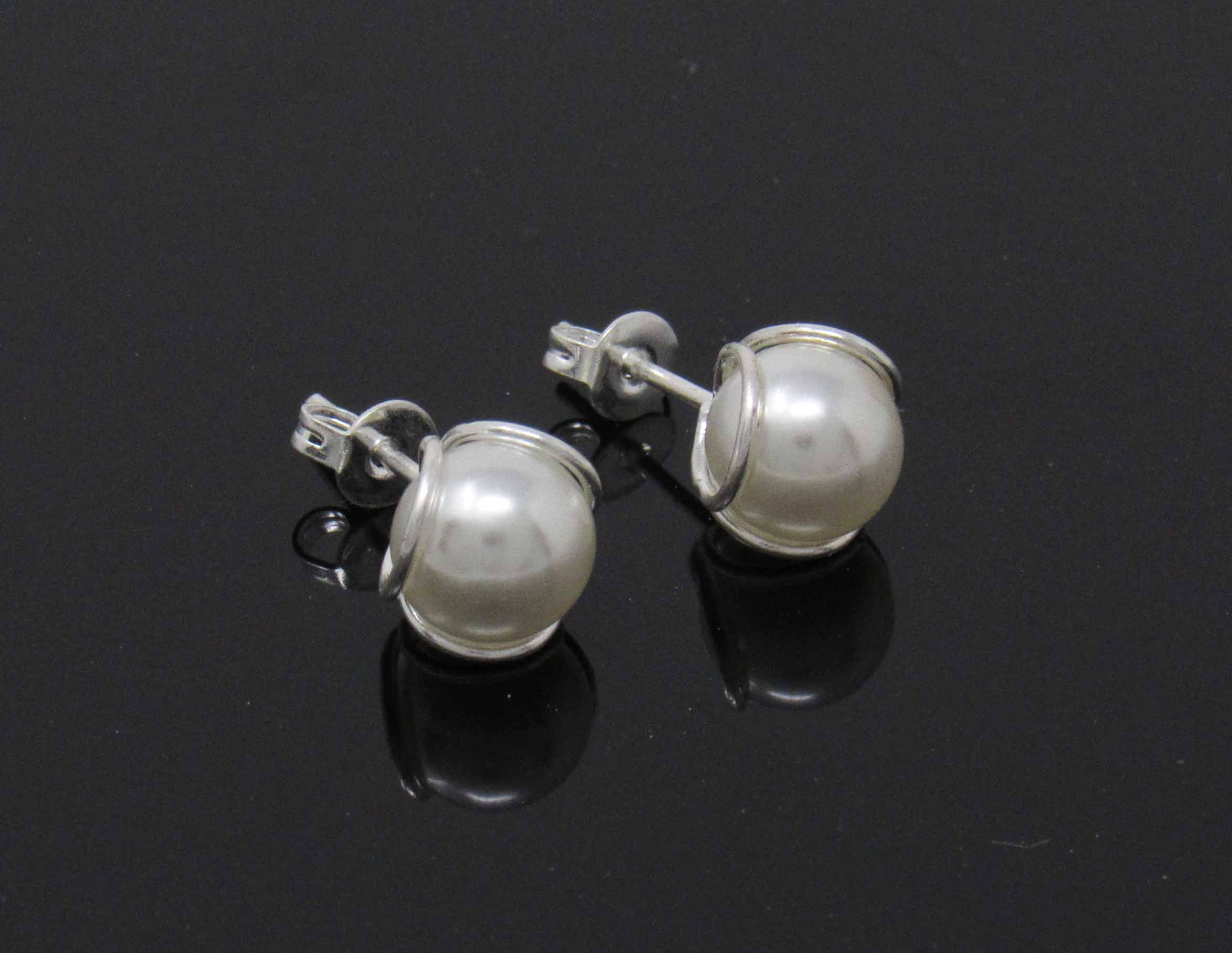 Sterling Silver Large Faux Pearls Balls Stud Earrings, Sterling Silver ...
