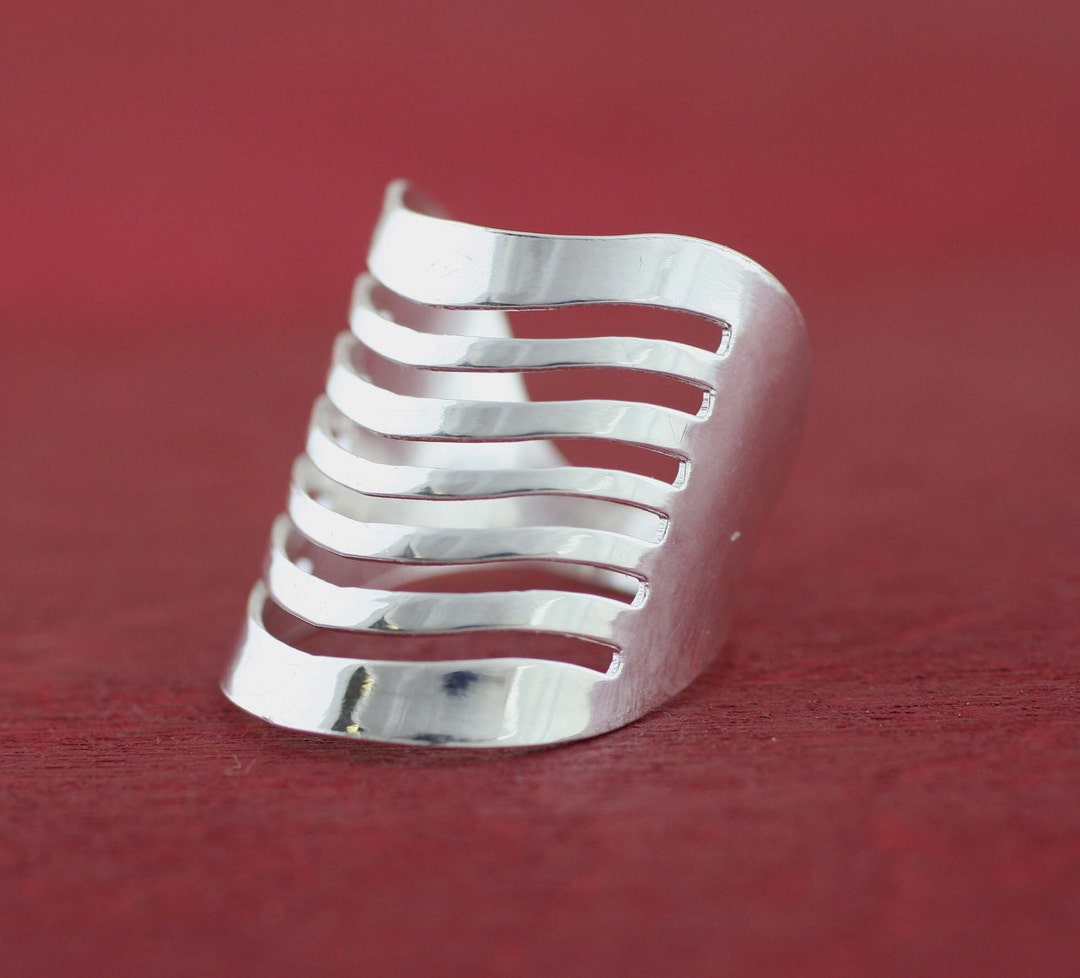 Silver Multi Line Ring, Silver Solid Semanario Ring, Sterling Silver ...
