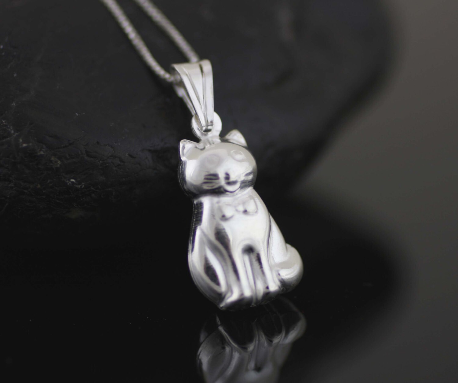 Cat Necklace Sterling Silver Cat Necklace Silver Kitten - Etsy