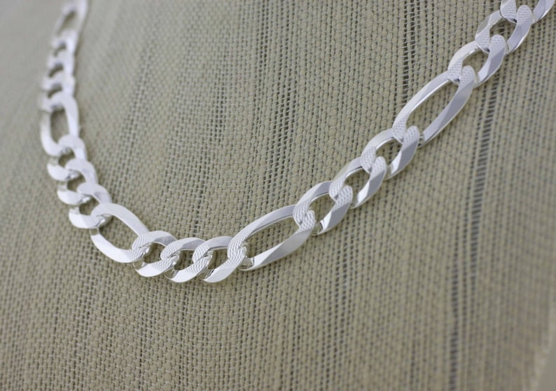 Silver Figaro Chain Sterling Silver Figaro Pave 300 Chain | Etsy