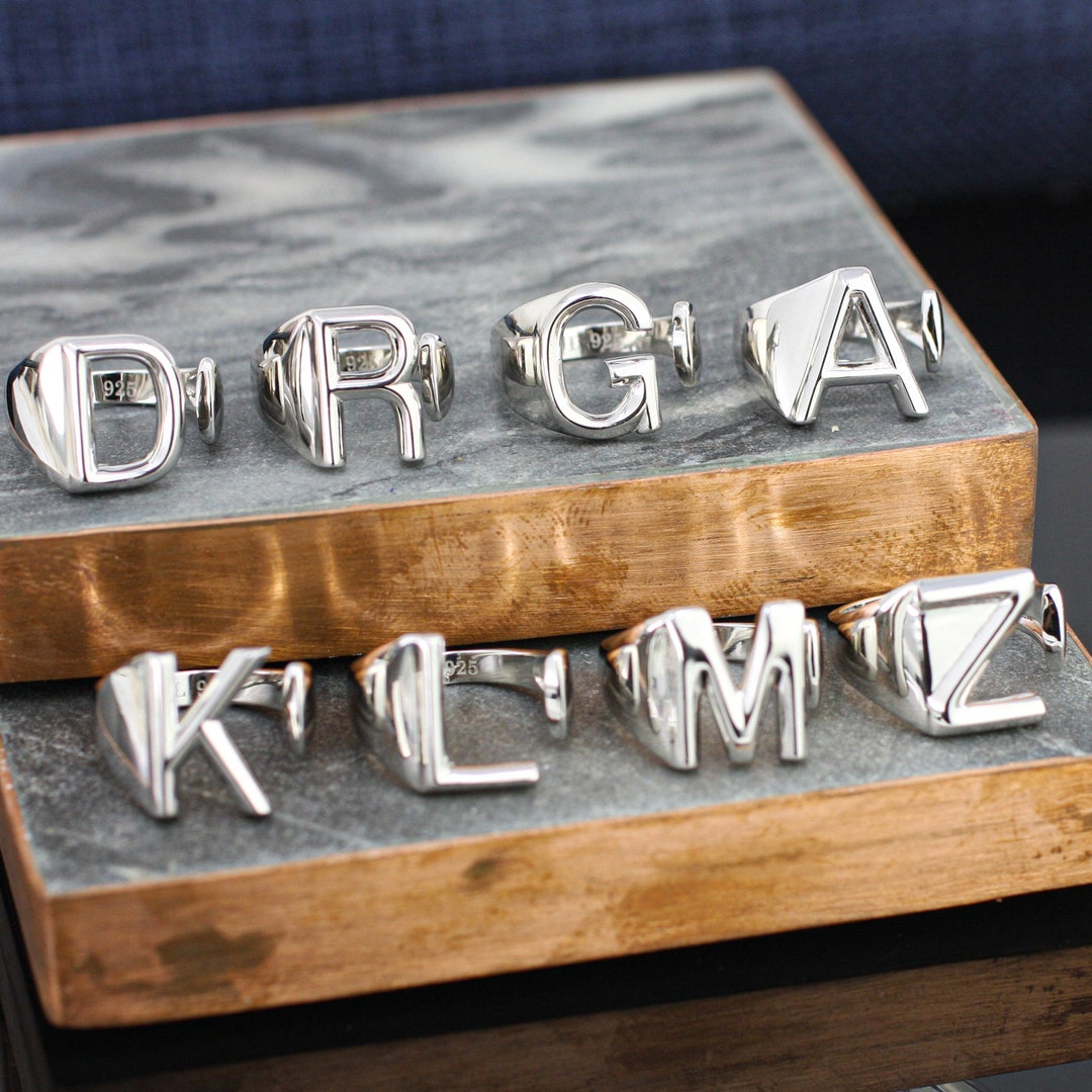 Sterling Silver Initial Ring, Personalized Silver Band Ring, Solid ...