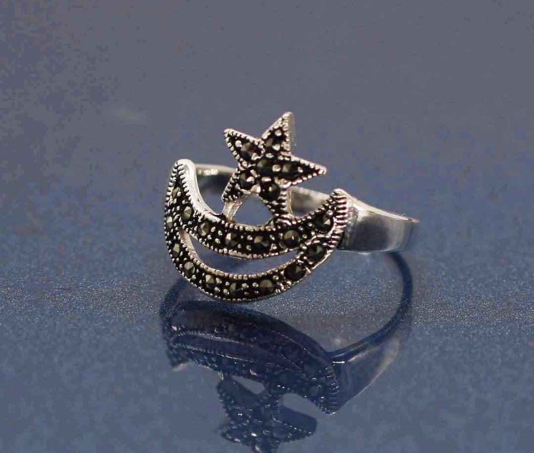 Silver Star and Moon Ring, Sterling Silver Moon and Star Multi-stone ...