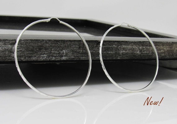 Silver Large Hoop Earrings Sterling Silver Diamond-cut Round | Etsy
