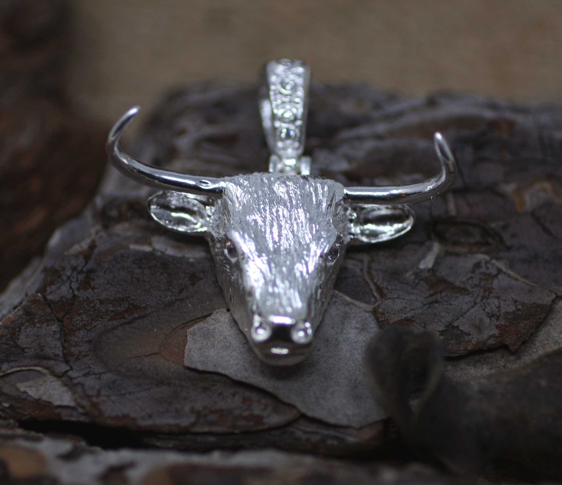 Sterling Silver Bull Head Necklace, Silver Bull Necklace, Large Silver ...