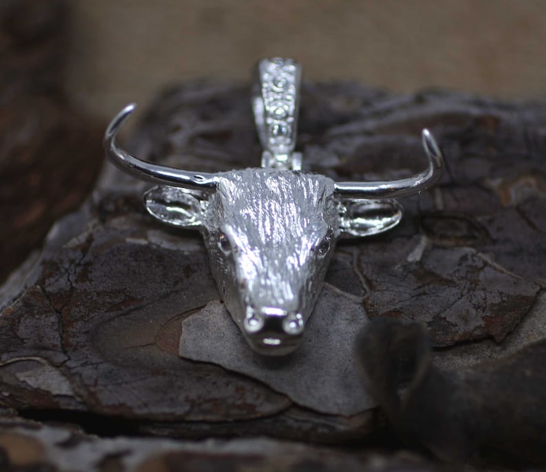 Sterling Silver Bull Head Necklace Silver Bull Necklace | Etsy