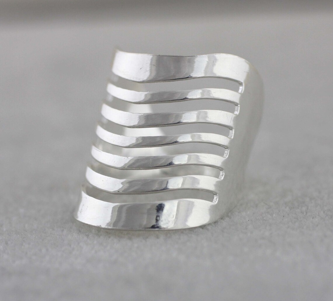 Silver Multi Line Ring Silver Solid Semanario Ring Sterling | Etsy