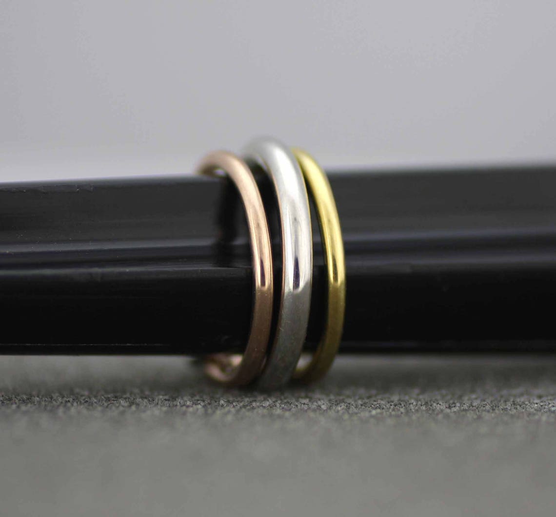 Sterling Silver Trio Ring Tri Color Ring Silver Stacking - Etsy