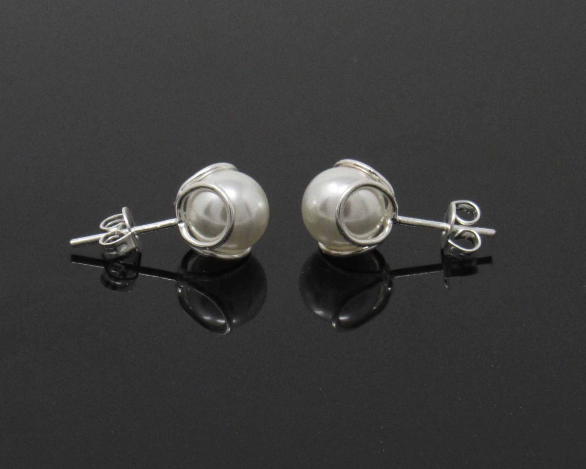 Sterling Silver Large Faux Pearls Balls Stud Earrings, Sterling Silver ...