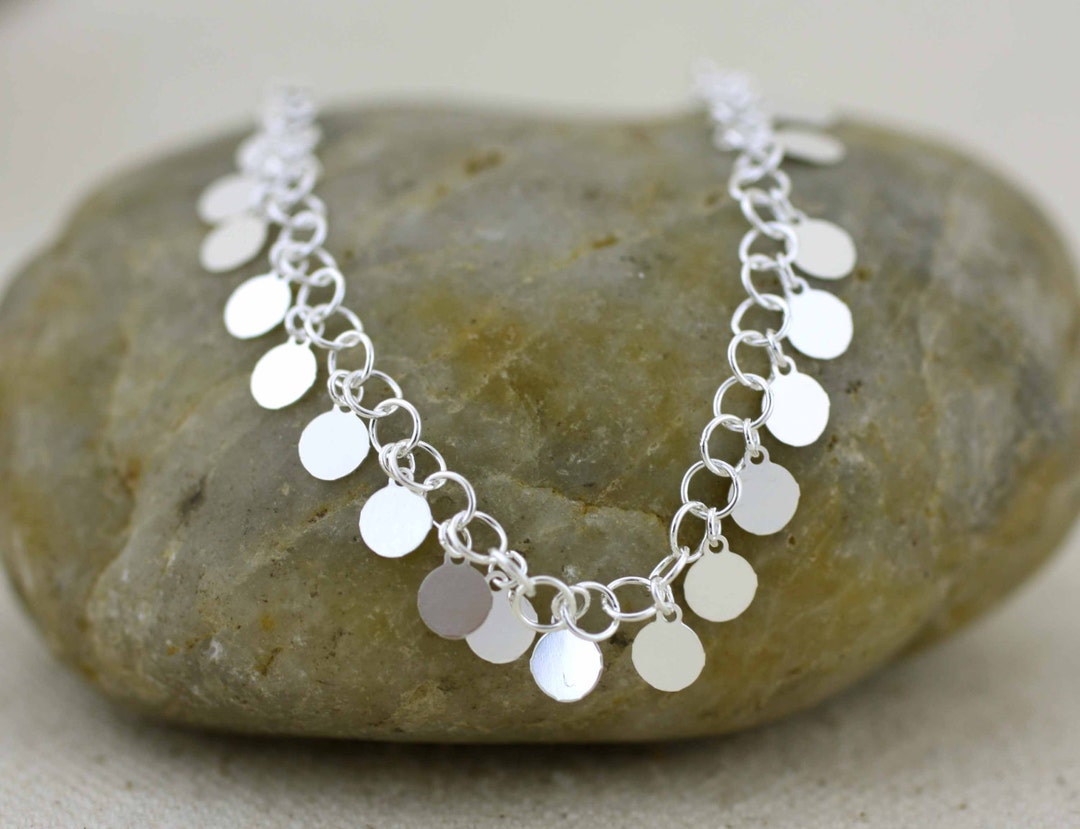 Sterling Silver Anklet, Silver Disc Anklet, Charm Anklet, Sparkly ...