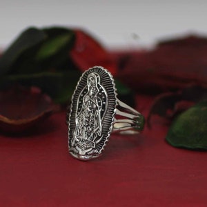 Our Lady Guadalupe Ring, Sterling Silver Large Woman Ring, Sterling ...