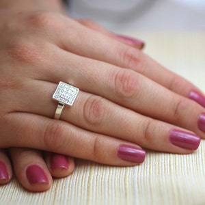 Sterling Silver Square Ring With CZ, Silver Woman Ring With 25 Cubic ...