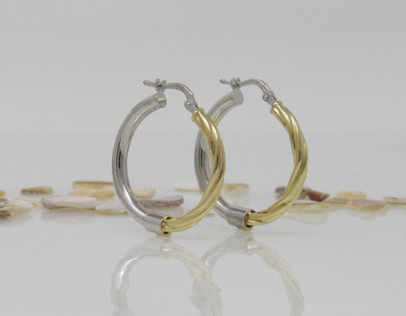 Two Tone Hoop Earrings, Sterling Silver Two Tone Hoop Earrings ...