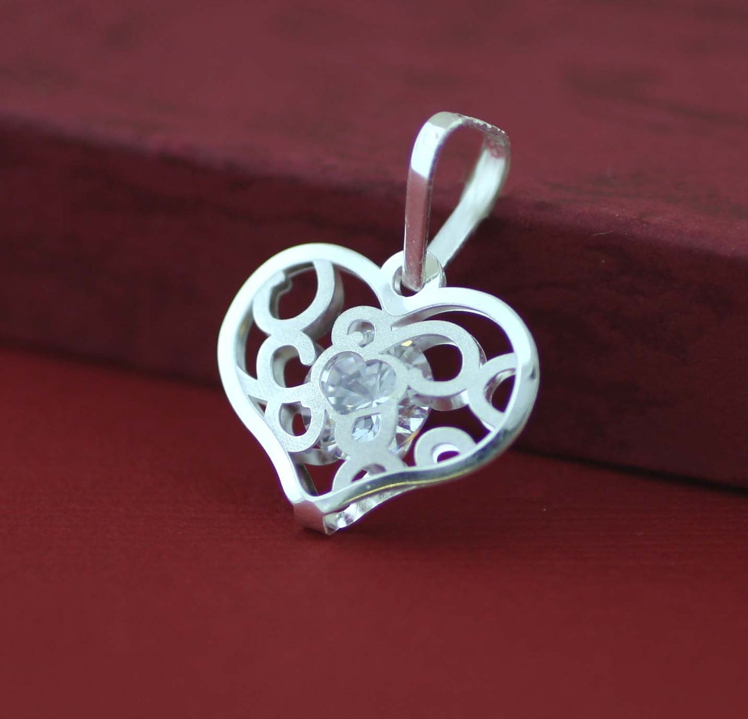 Silver Heart Necklace, Sterling Silver Heart Necklace With Cz, Silver ...