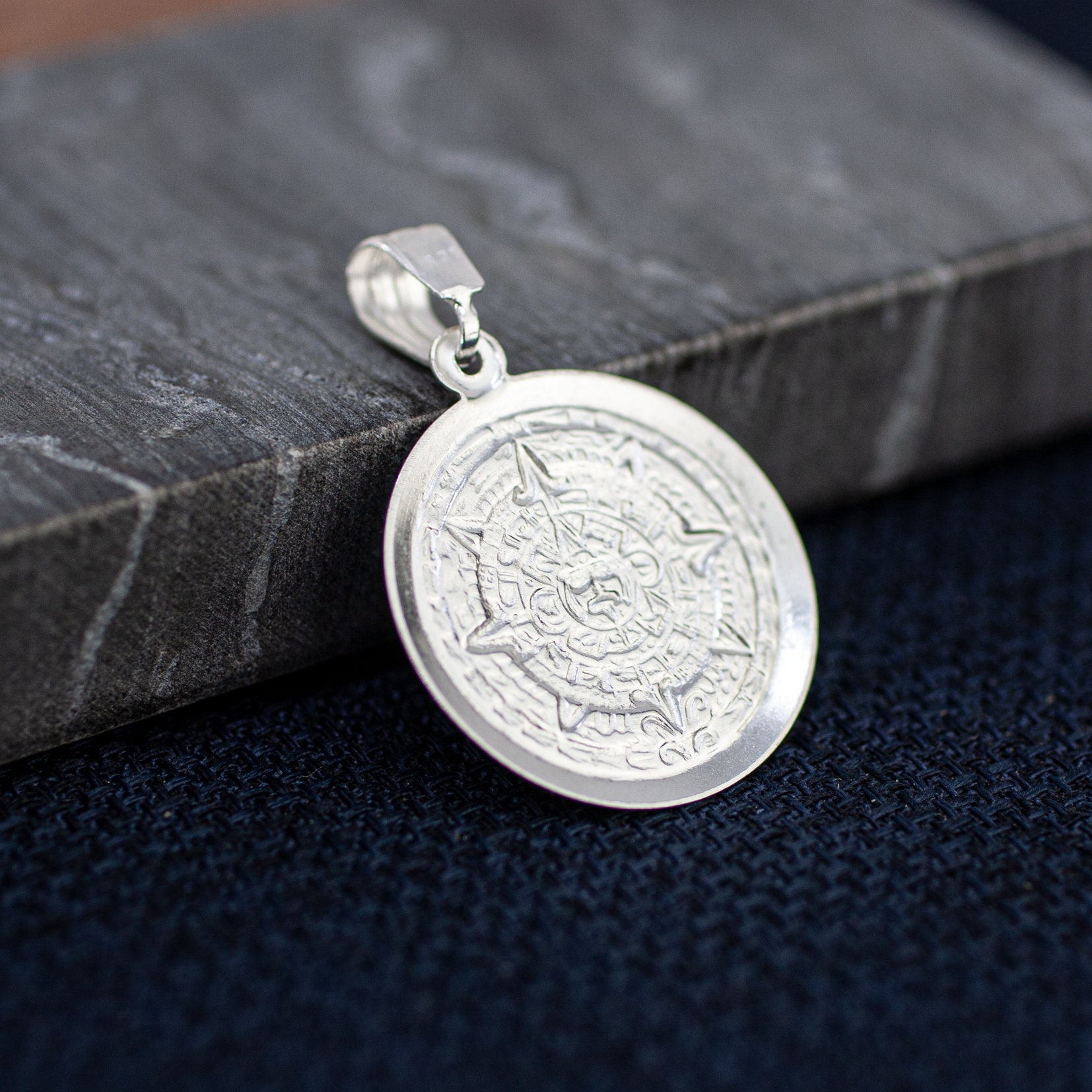 Silver Aztec Calendar Necklace Sterling Silver Aztec | Etsy