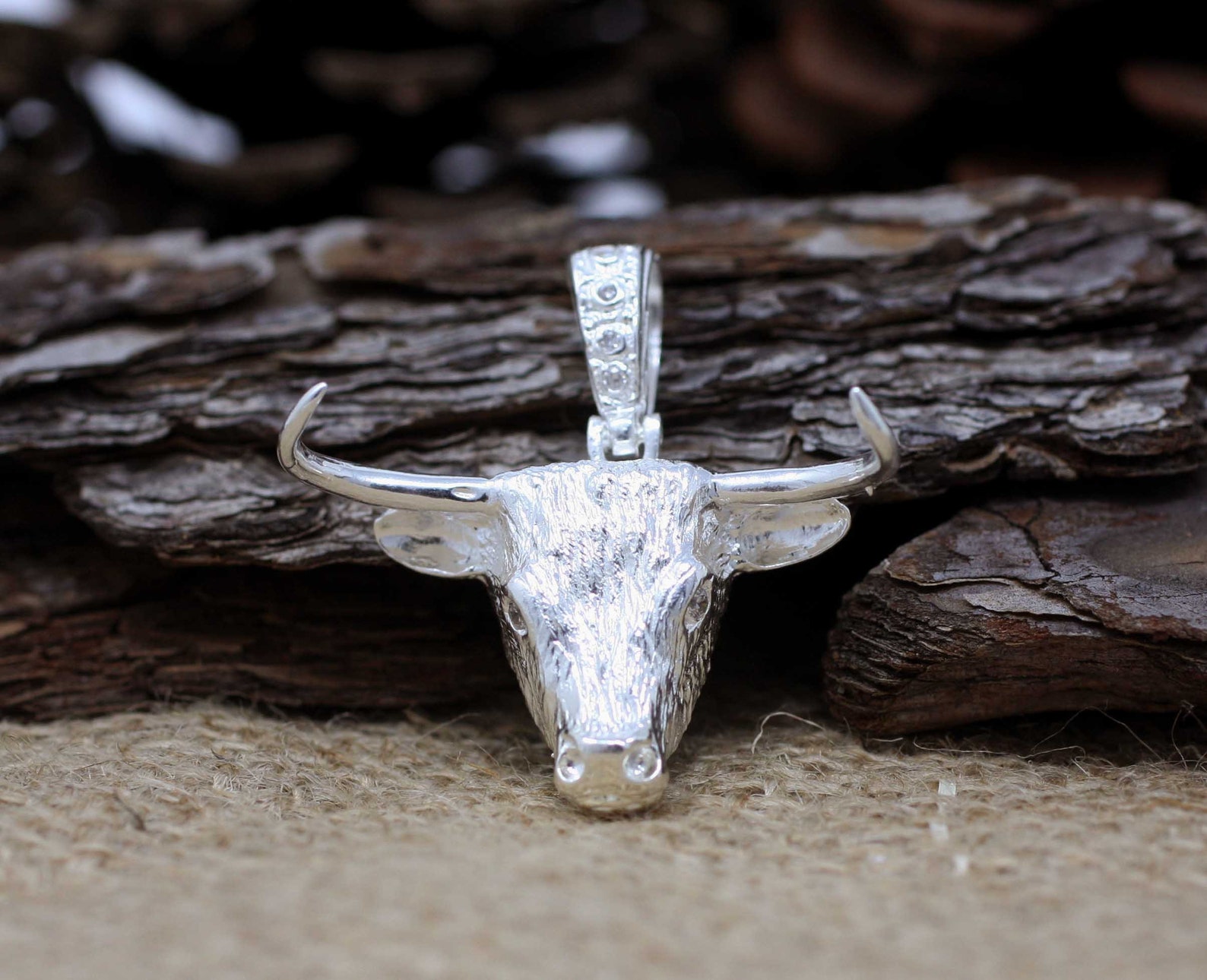 Sterling Silver Bull Head Necklace, Silver Bull Necklace, Large Silver ...