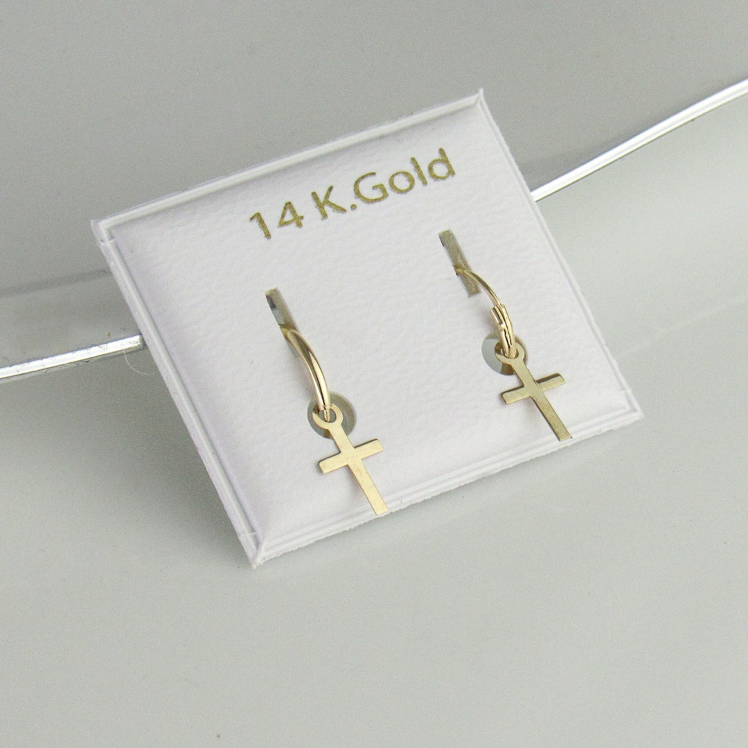 Cross Hoop Earrings, 14k Gold Hoop With Cross, Dainty & Minimalist ...