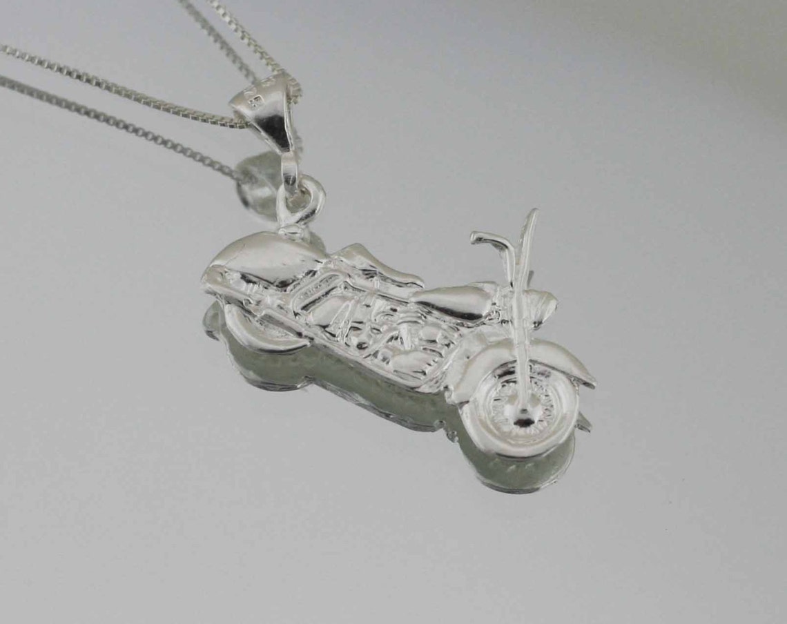 Serling Silver Motorcycle Necklace, Silver Biker Necklace, Silver ...