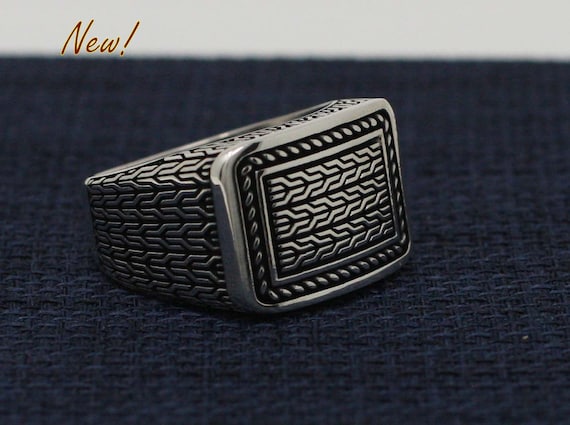 Sterling Silver Rectangular Men Ring Men's 925 Sterling | Etsy