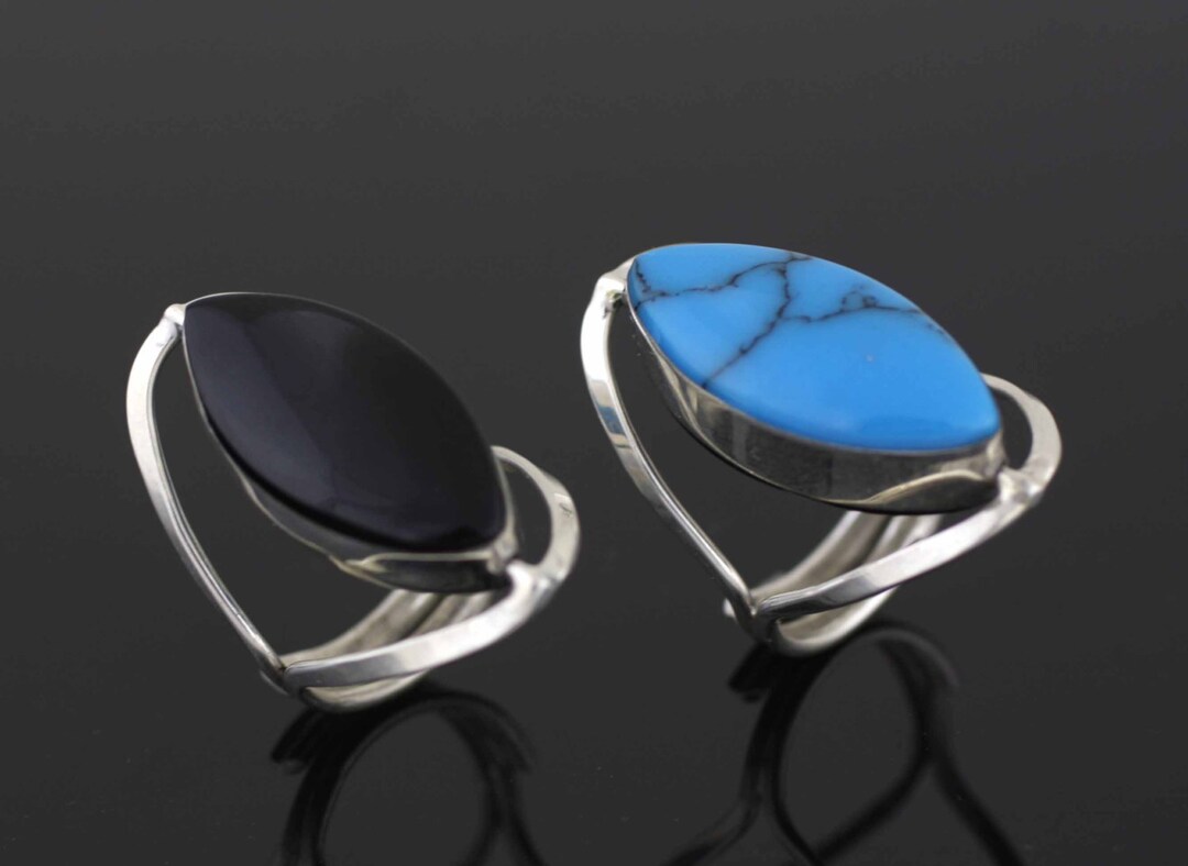 Onyx Ring, Sterling Silver Reversible Woman Ring, Silver Double Sided ...