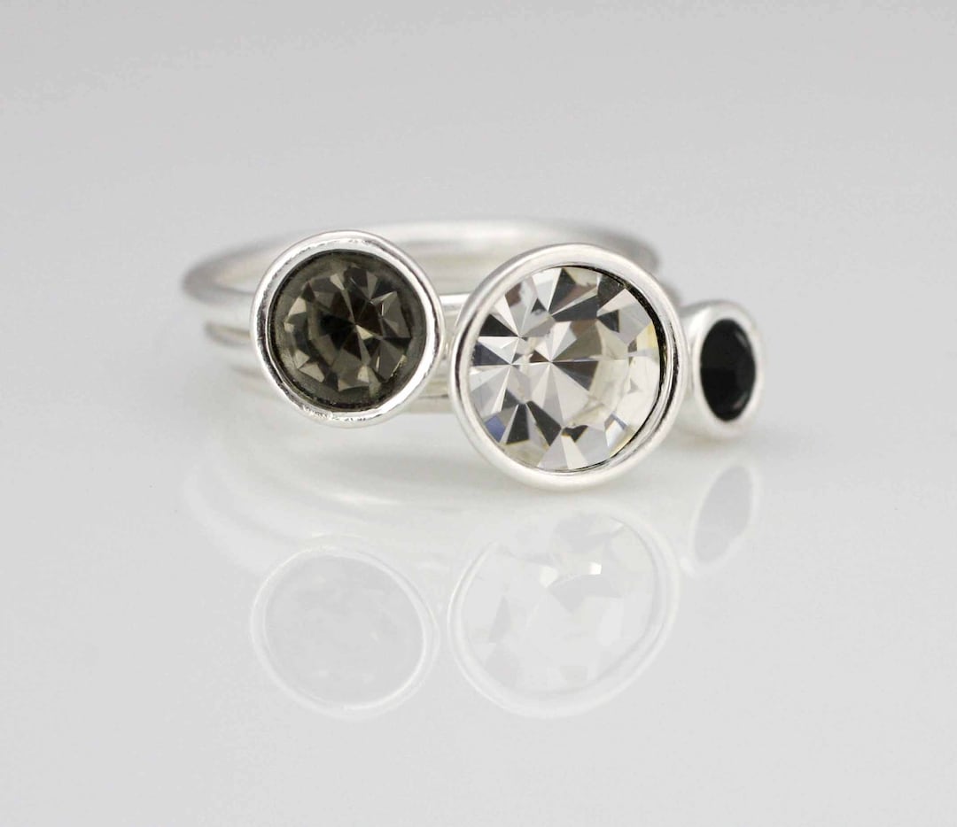 Sterling Silver Grey Stackable Rings, Grey Stacking Ring Sterling ...