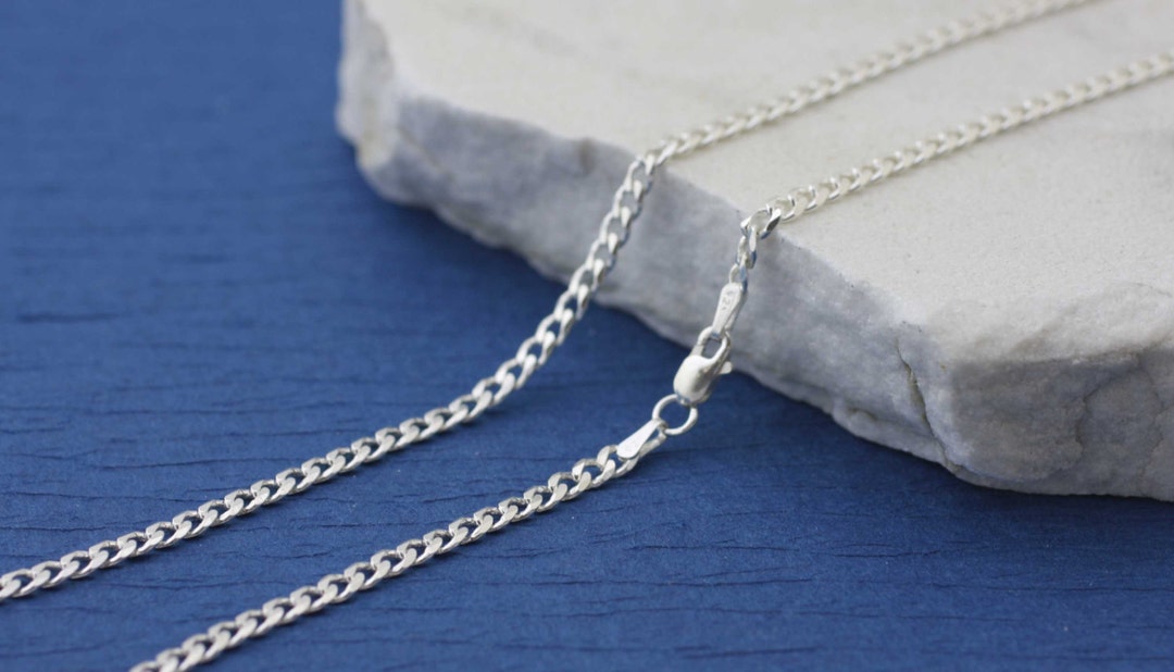 Sterling Silver Curb Chain Fine Necklace With Lobster Clasp, Solid 925 ...