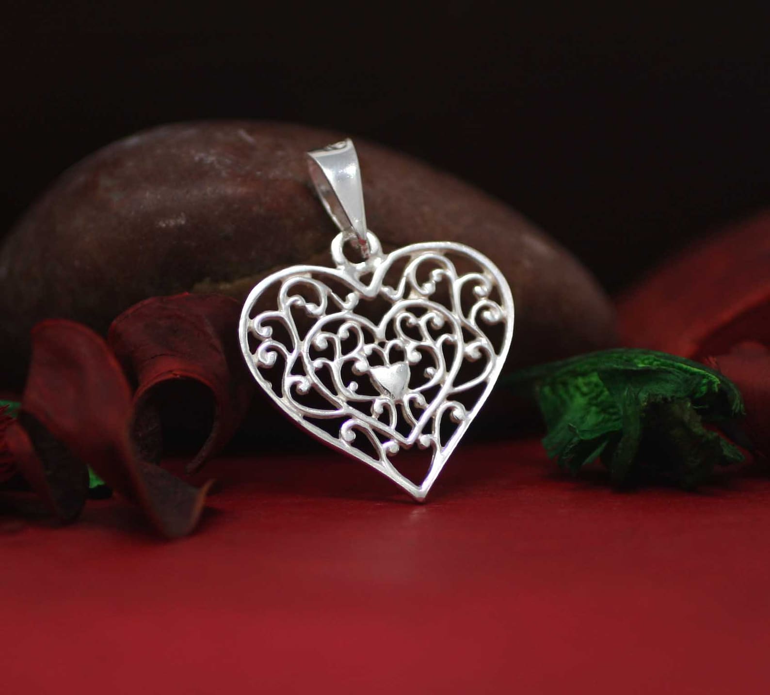 Silver Filigree Heart Necklace, Double Heart Filigree Necklace ...