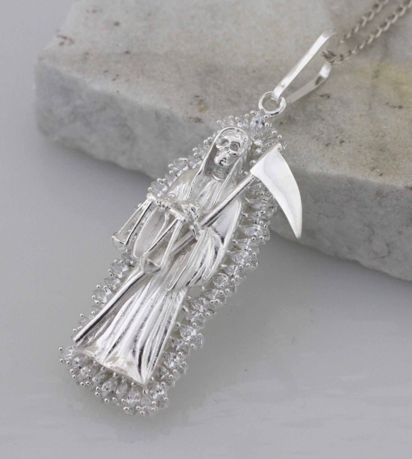 Sterling Silver Grim Reaper Necklace Silver Solid Santa - Etsy