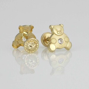 14K Gold Teddy Bear Stud Earrings, 14K Teddy Bear Stud Earrings, 14K Solid Gold Bear Screw Back ...