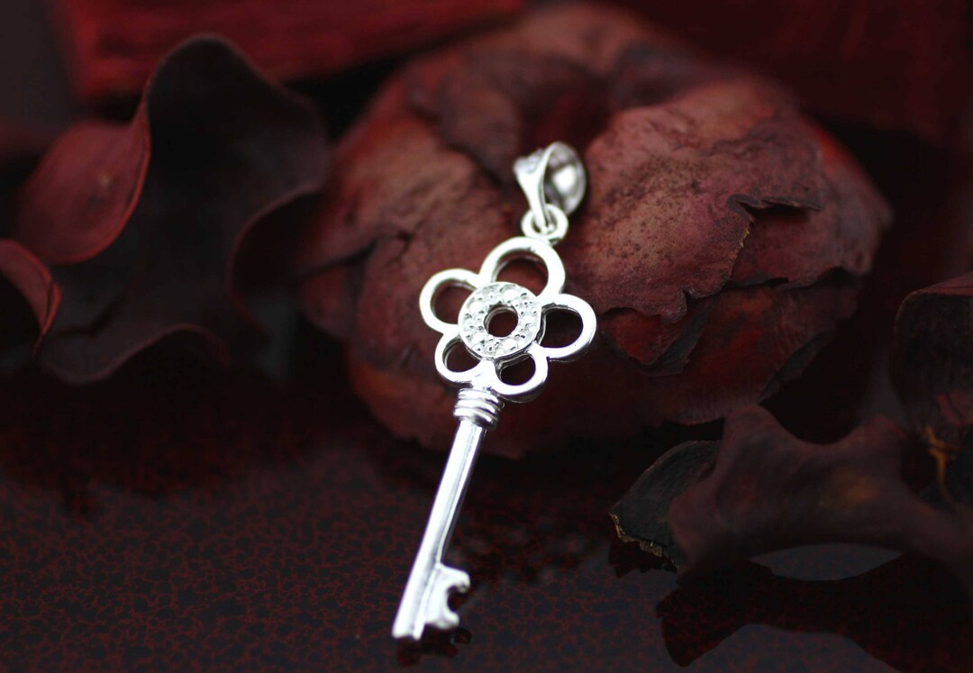 Sterling Silver Key Necklaces, Flower Key Necklace, Victorian Key ...
