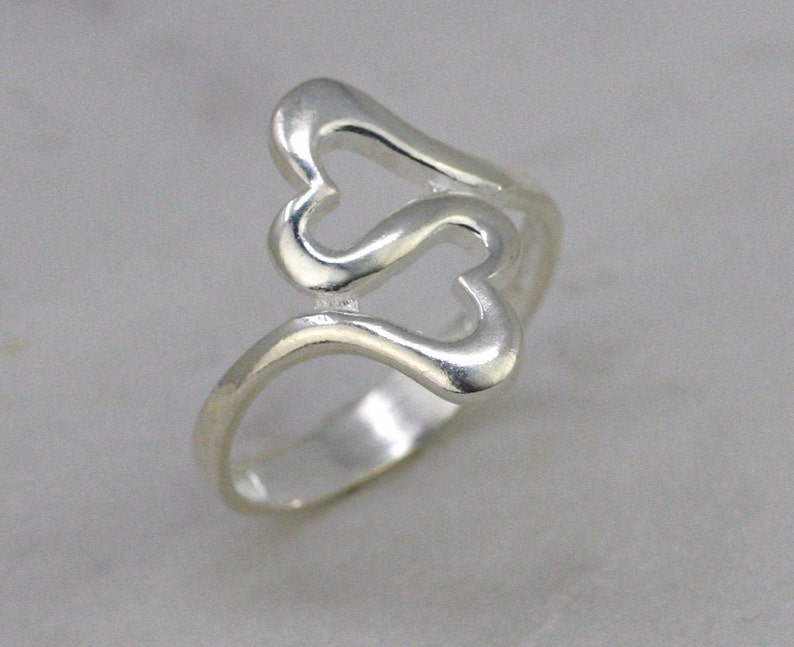 Sterling Silver Double Heart Ring, Silver Two Hearts Ring, Silver Heart ...