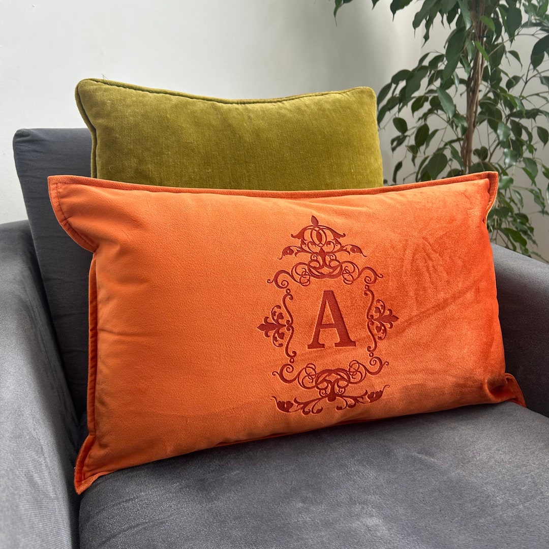Personalized Velvet Cushion Cover: Initial Monogram Pillow (500x300mm ...
