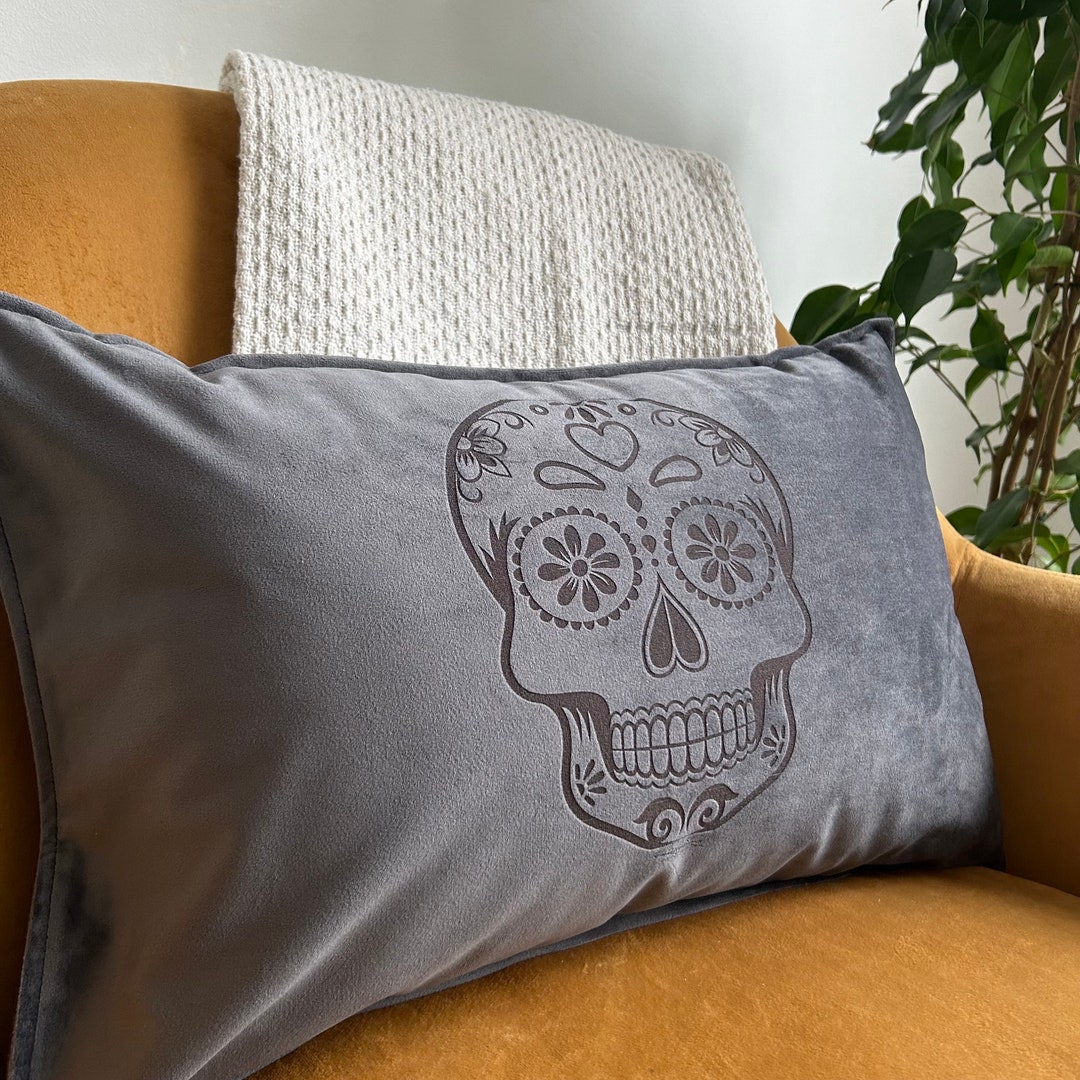 Skull Cushion Velvet Cushion Day of the Dead Gift for Her, Calaveras ...