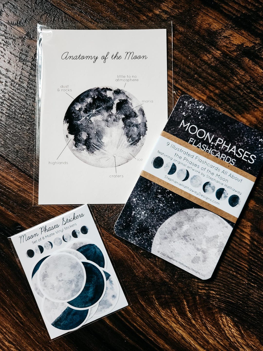 Moon Phases Bundle- Moon Phases Flashcards + 5x7" Moon Art Print + Moon ...