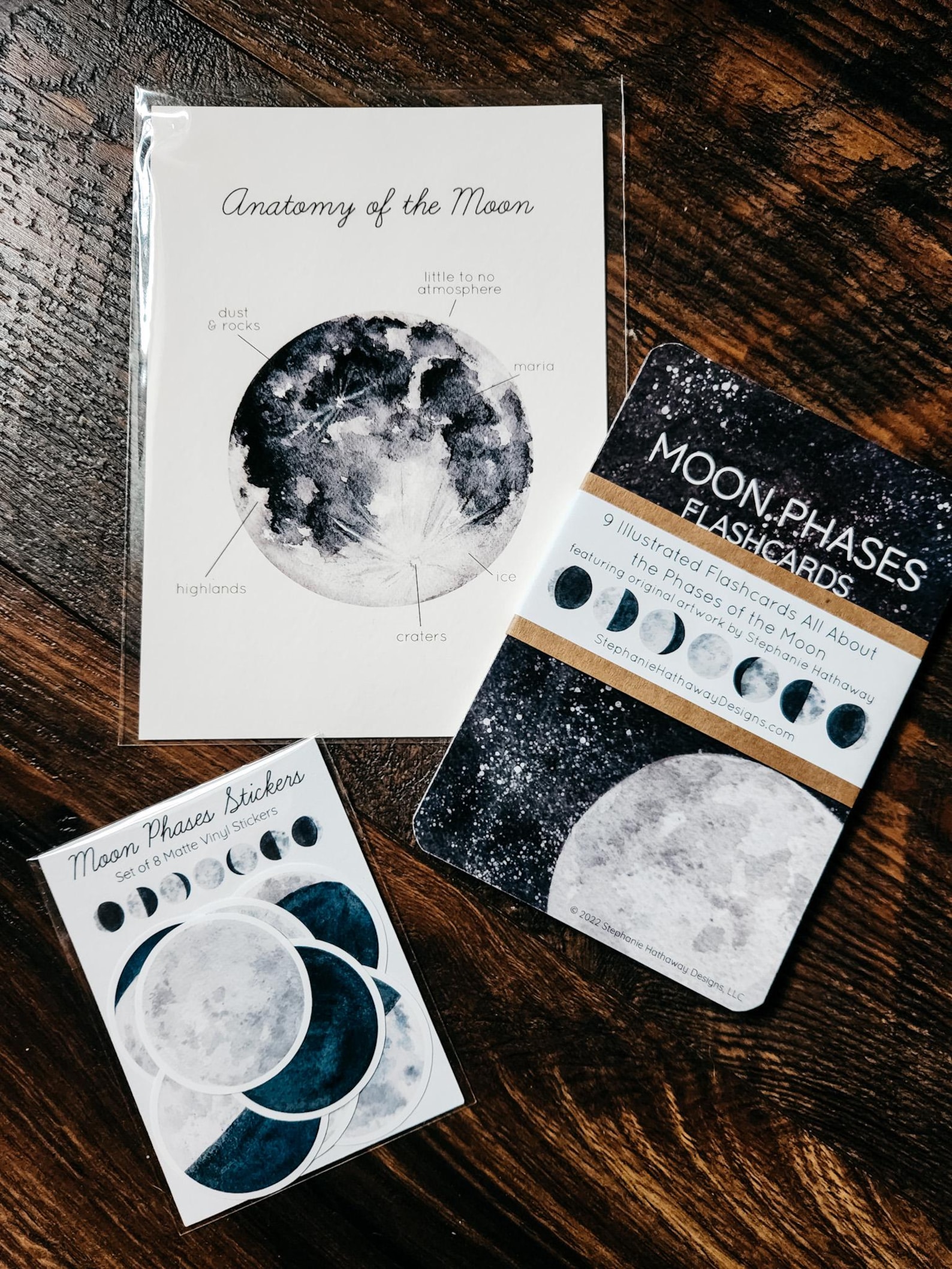 Moon Phases Bundle- Moon Phases Flashcards + 5x7" Moon Art Print + Moon ...