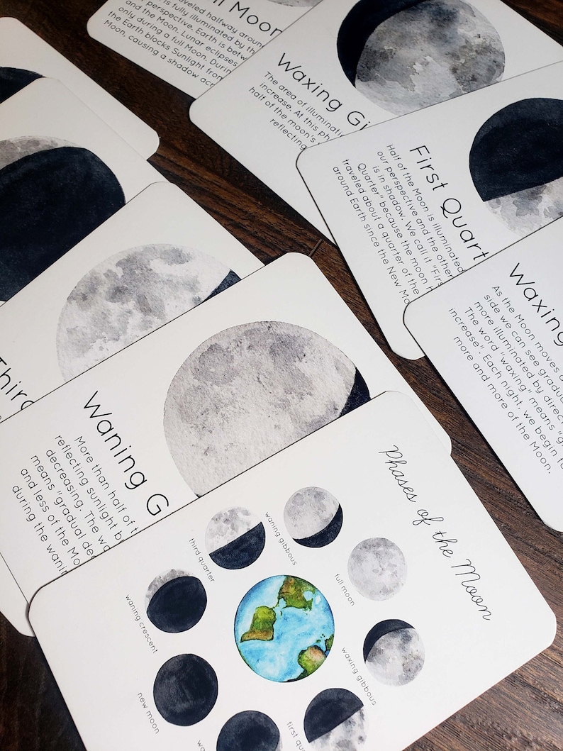 Moon Phases Flash Cards, Set of 9 Cards - Etsy