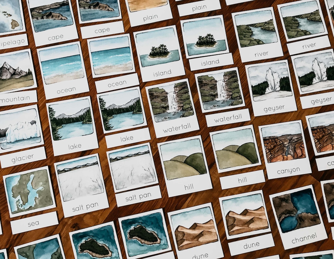 Tarjetas de tres partes de accidentes geográficos y masas de agua ...