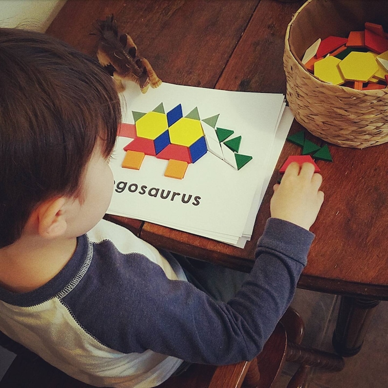 7 Dinosaur Pattern Block Tangram Puzzles Printable Digital Download ...