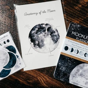 Moon Phases Bundle- Moon Phases Flashcards + 5x7" Moon Art Print + Moon ...