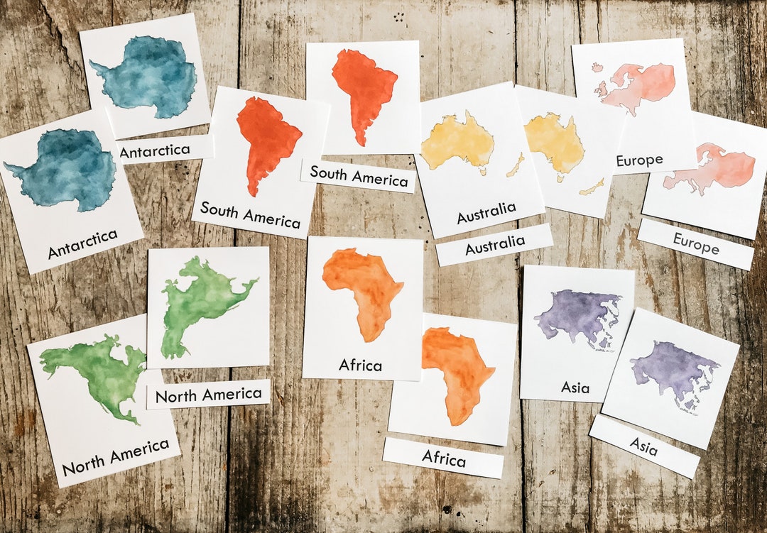 Tarjetas imprimibles de 3 partes de 7 continentes - Etsy España