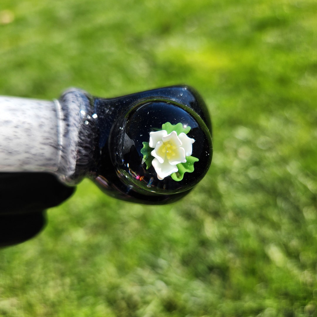 Glass Flower Pipe / Glass Smoking Pipe / Frit Glass / Black / Pink ...