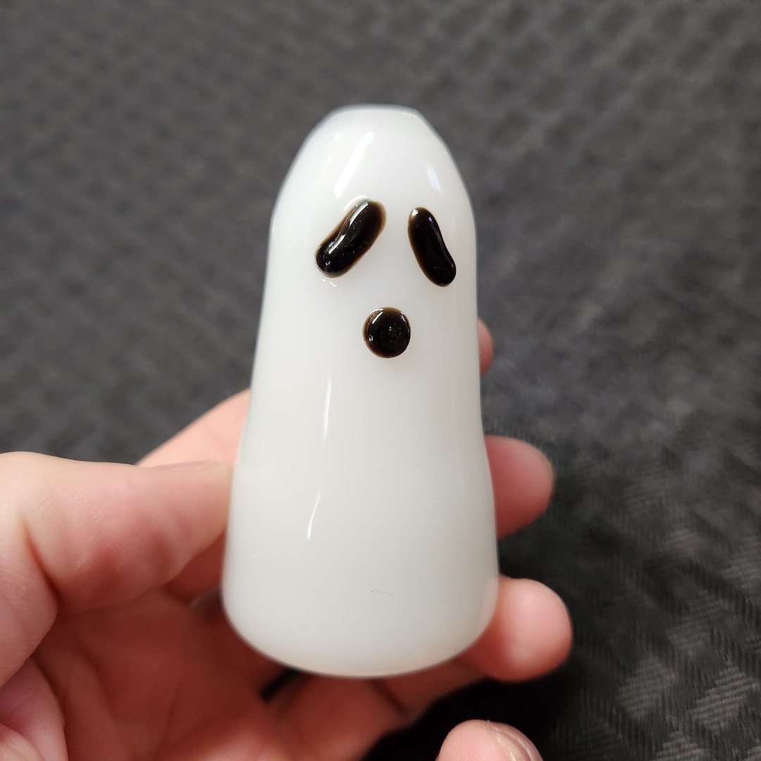 White Ghost Glass Pipe | 3.5" Ghost Shape With Face | Hand Blown Spooky ...