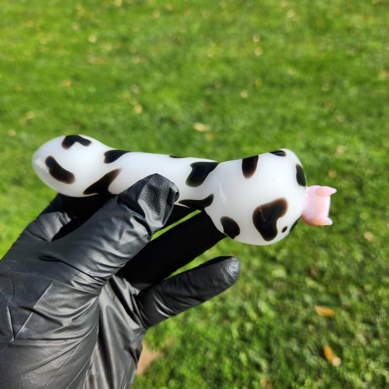 Cow Print Glass Pipe With Pink Udder | White & Black Hand Blown Pipe ...