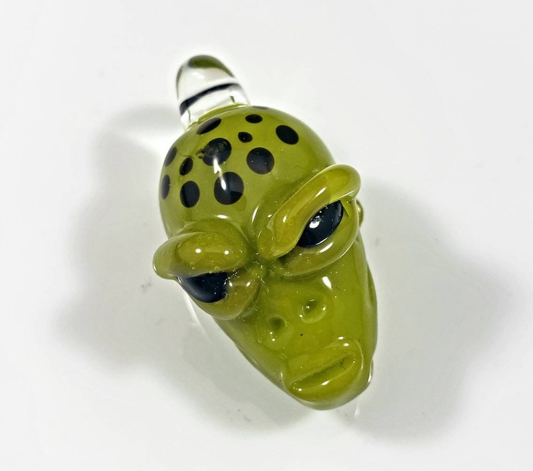 Alien Head Pendant Necklace | Green Glass UFO Jewelry W/ Black Spots ...