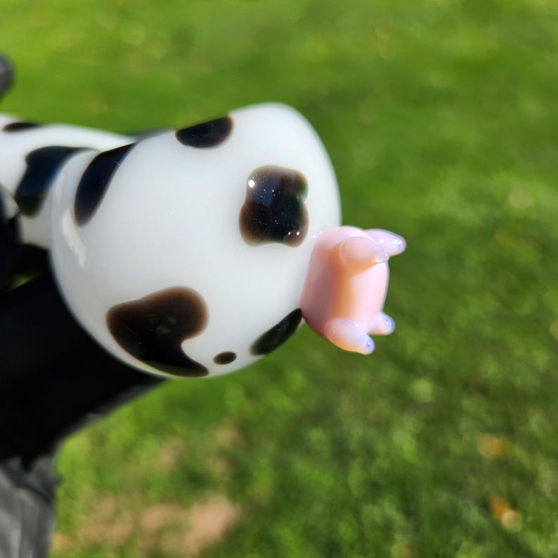 Cow Print Glass Pipe With Pink Udder | White & Black Hand Blown Pipe ...
