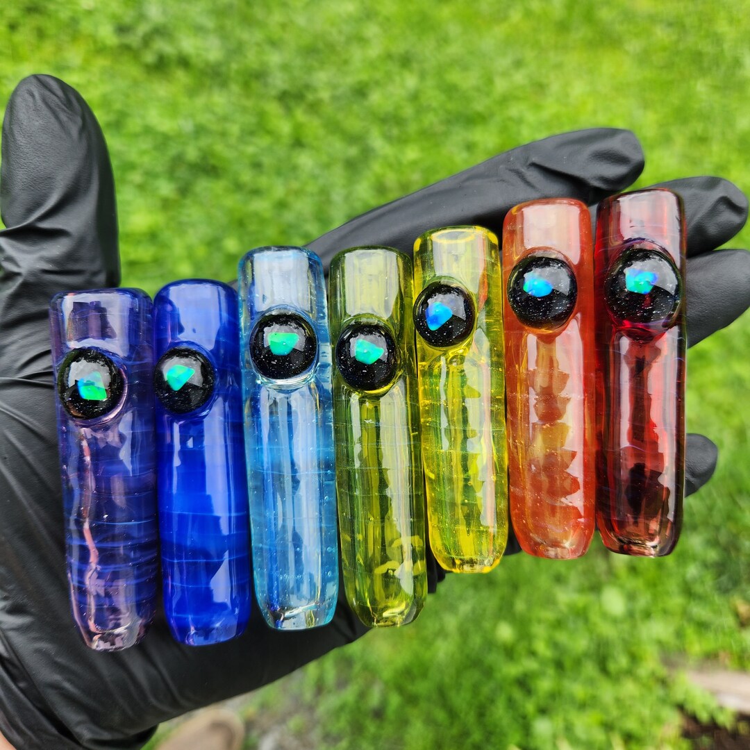 Rainbow Glass Pipe With Galaxy Marble & Opal | 3" Hand Blown Mini Pipe ...