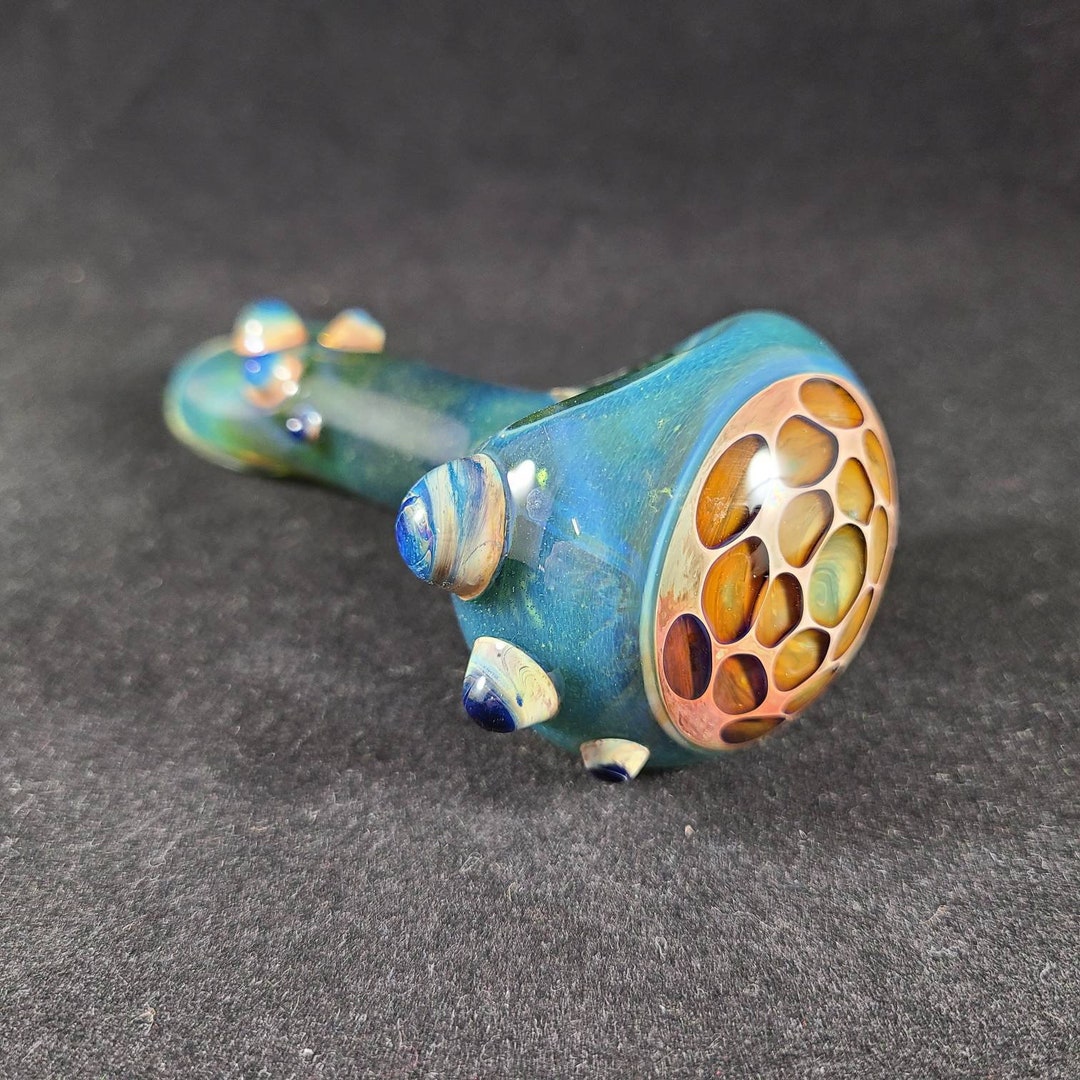 Honeycomb Glass Pipe / Blue Green Frit / Dots / Honey / Bee - Etsy