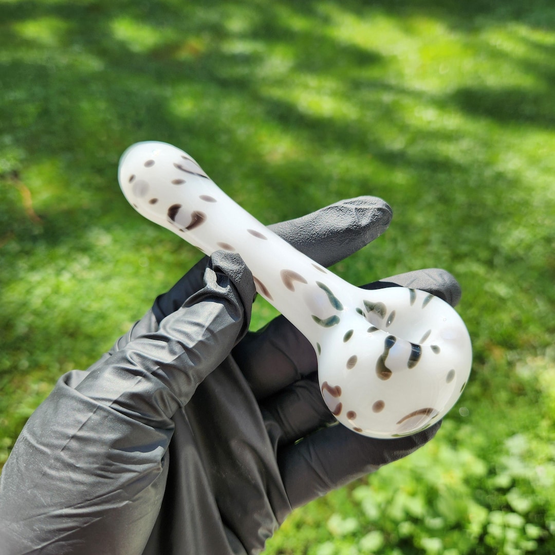 Snow Leopard Glass Pipe | White With Grey & Black Animal Print | Hand ...