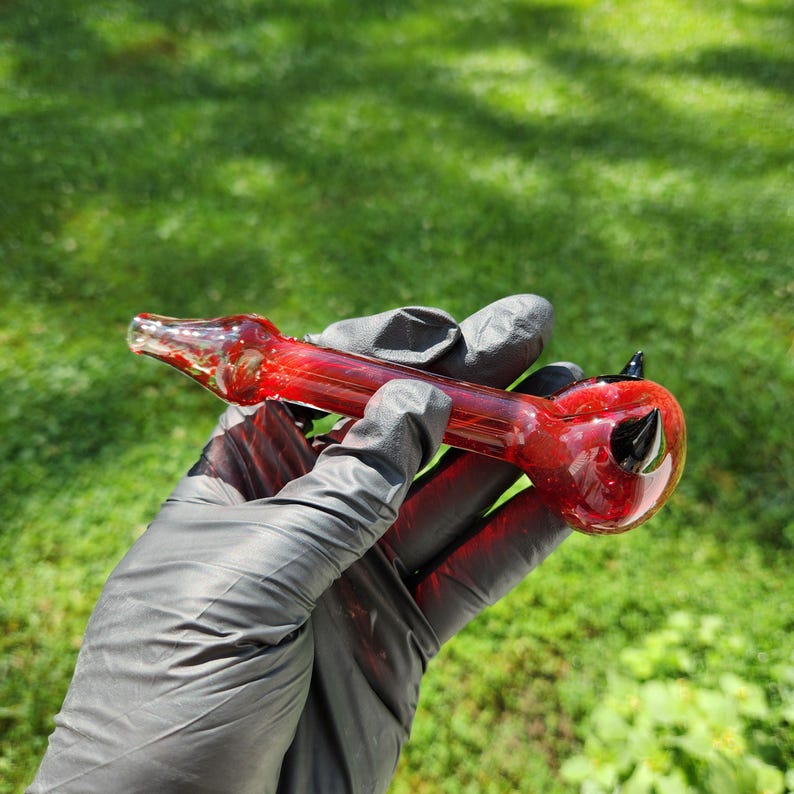 Devil Horn Glass Pipe With Tail-shaped Neck | Red Frit Spoon With ...